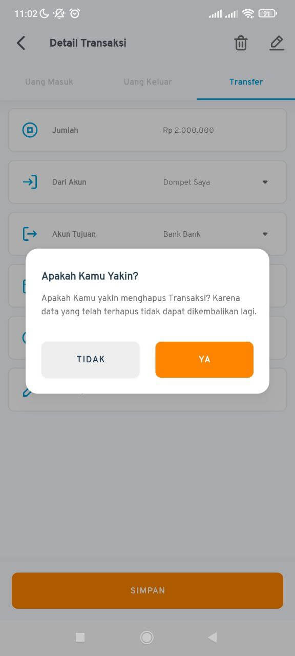 Menghapus Catatan Transfer – Help Finansialku